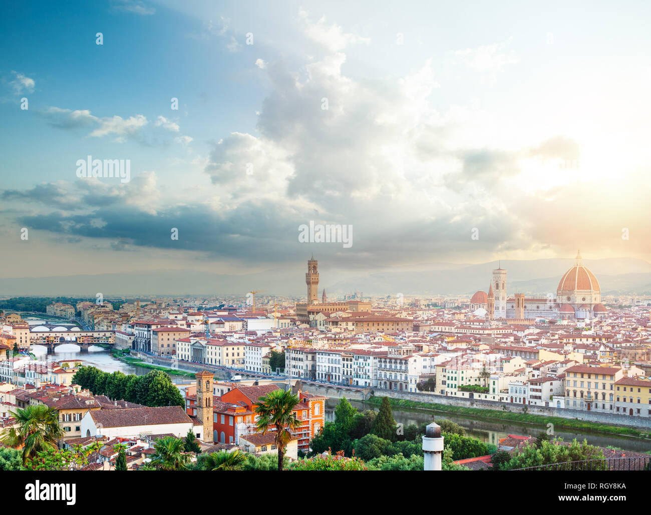Florence cityscape. Skyline of Florence Italy with Duomo, Basilica di ...