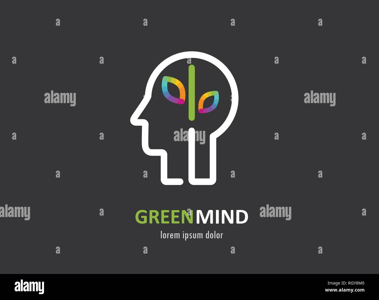 green mind- abstract colorful icon of human head, mind, brain symbol ...
