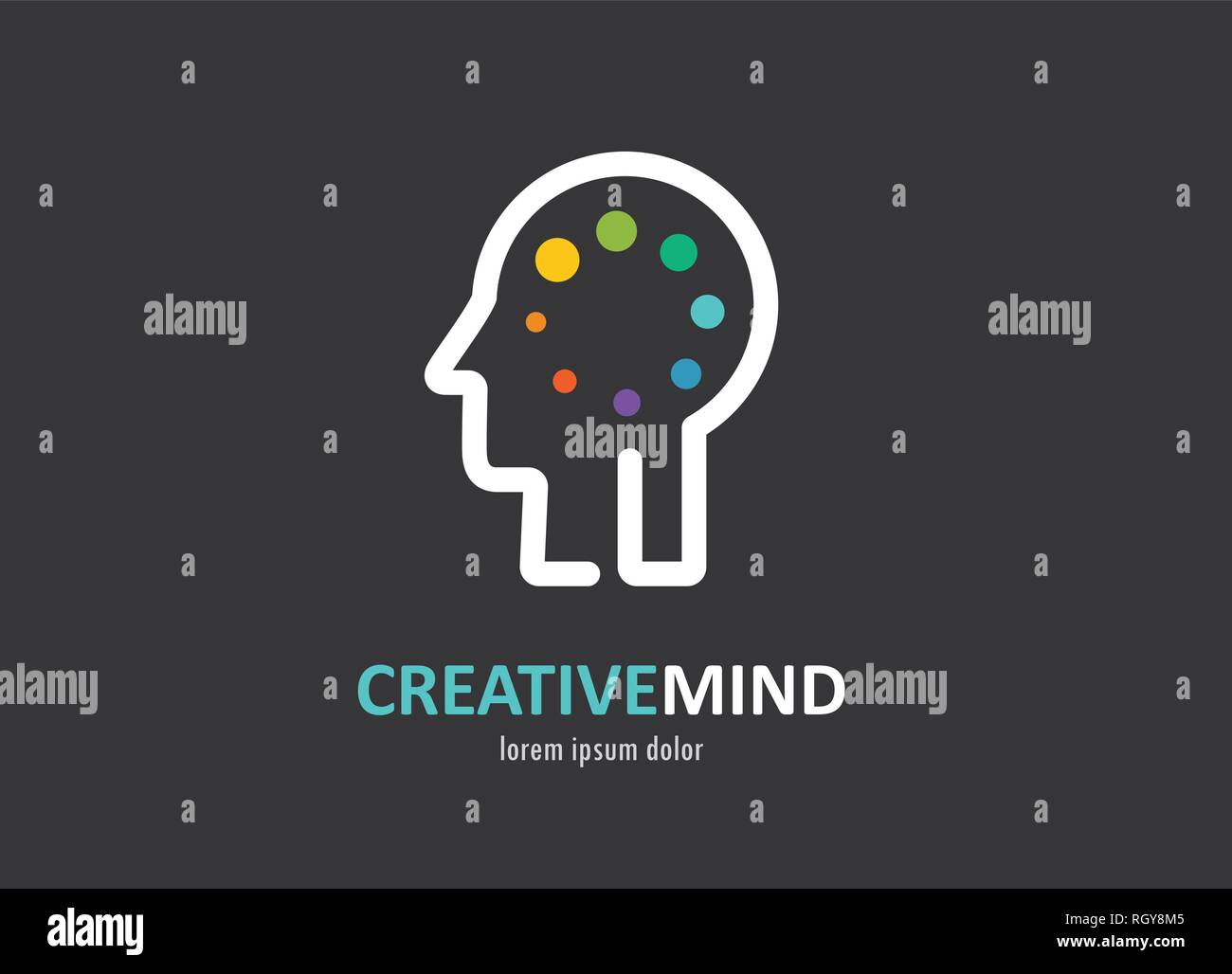 Creative, digital abstract colorful icon of human brain, mind, brain ...