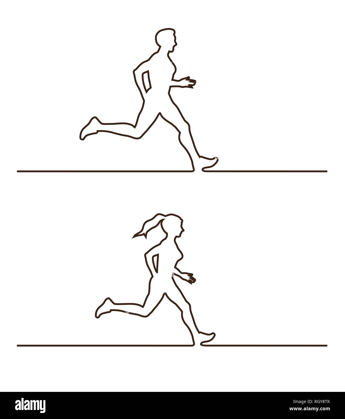 Line silhouettes of runners. set of linear runners figures Stock Vector ...