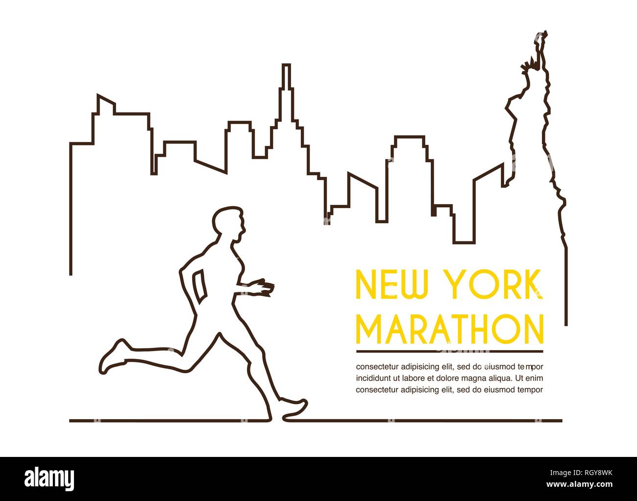 Line silhouettes of male runner. Running marathon, poster design Stock ...