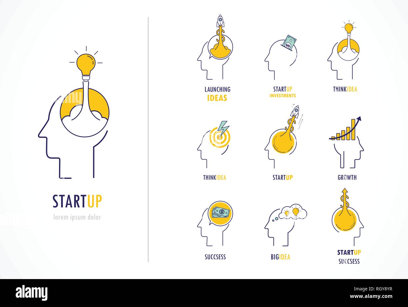 Brain, Creative mind, learning and design icon. Man head, people symbol ...