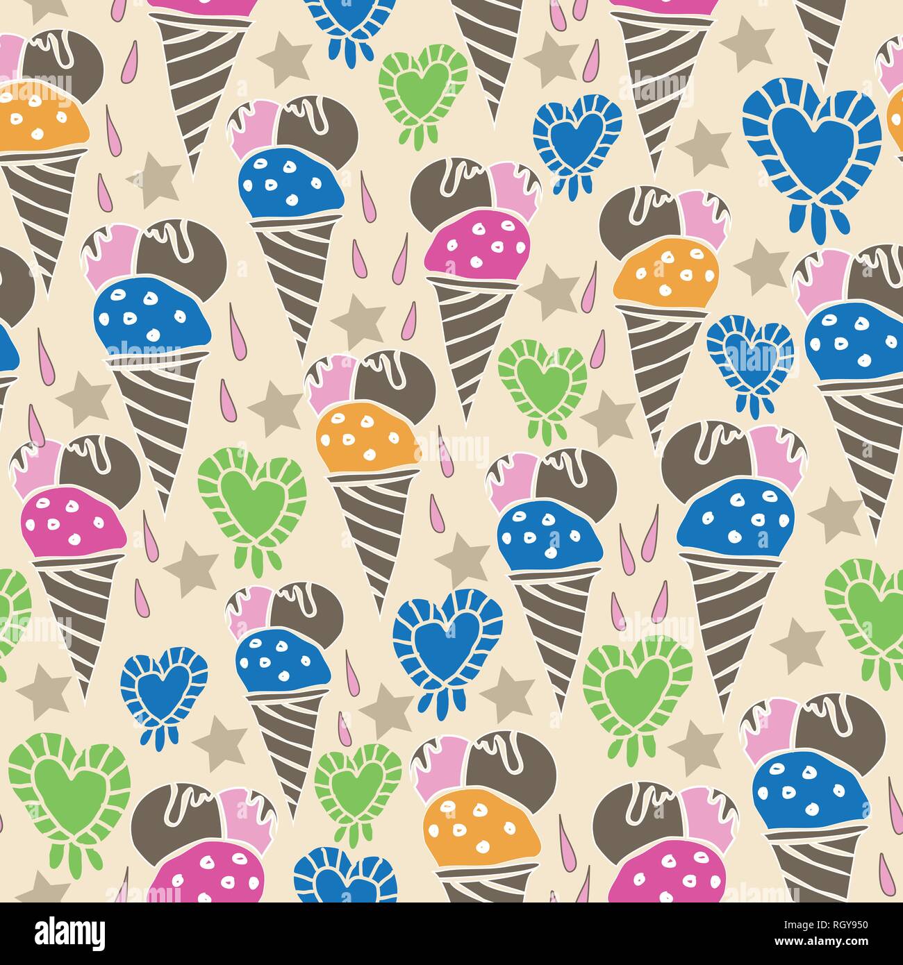Ice Cream Fun-Sweet Dreams seamless repeat pattern illustration ...