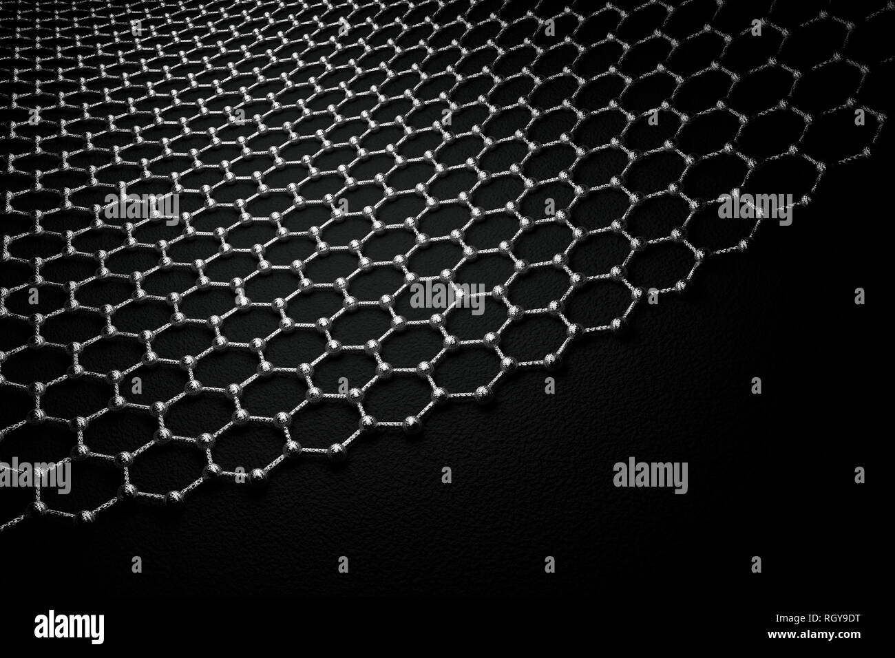 3D rendering of graphene surface, grey atoms and bonds with carbon ...