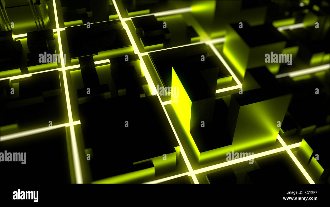Neon glowing city rendering. 3D Rendering. Neon night city with bright ...