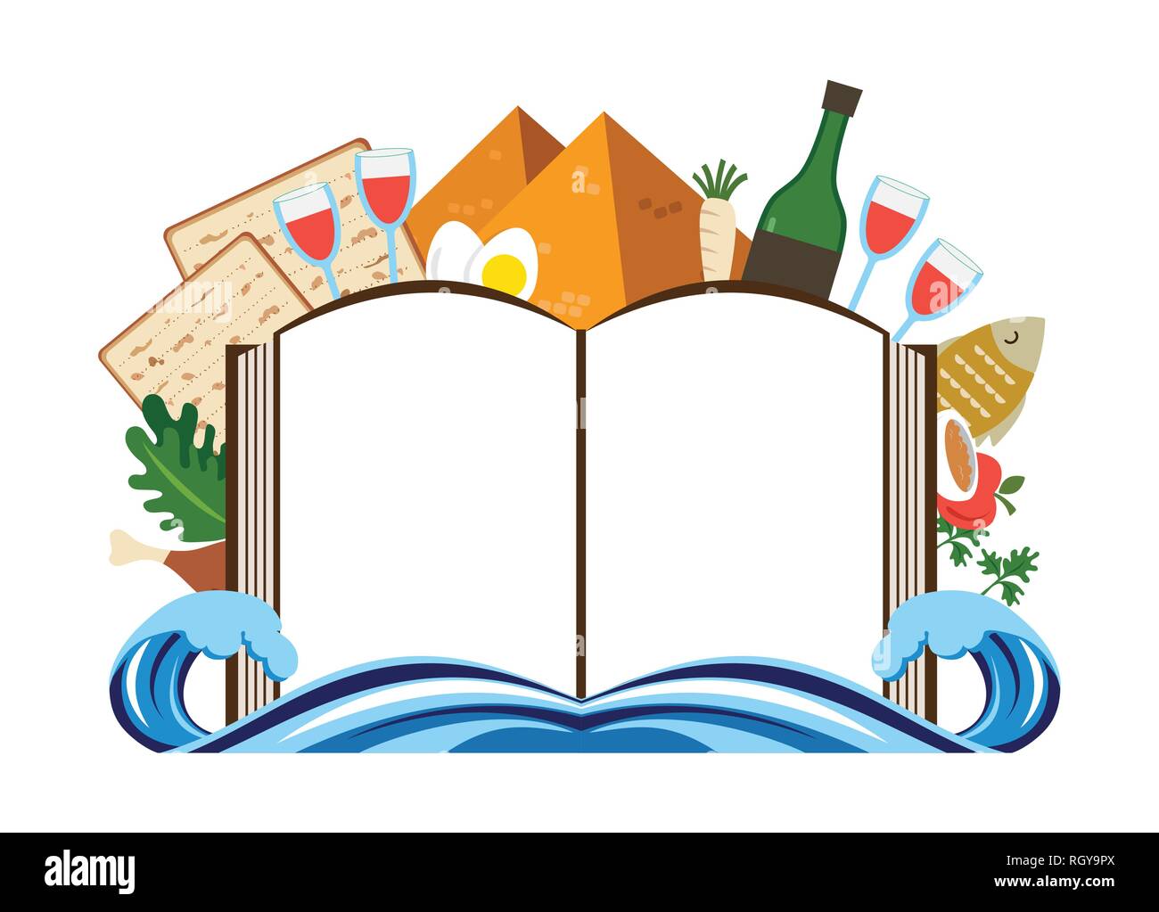 abstract passover story haggadah book over traditional food and holiday ...