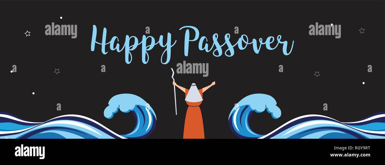 Moses separate sea for passover holiday over nigt background, flat ...