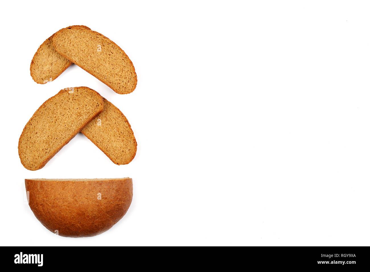 Fresh sliced rye bread loaf on white.Contains a large amount of fiber ...