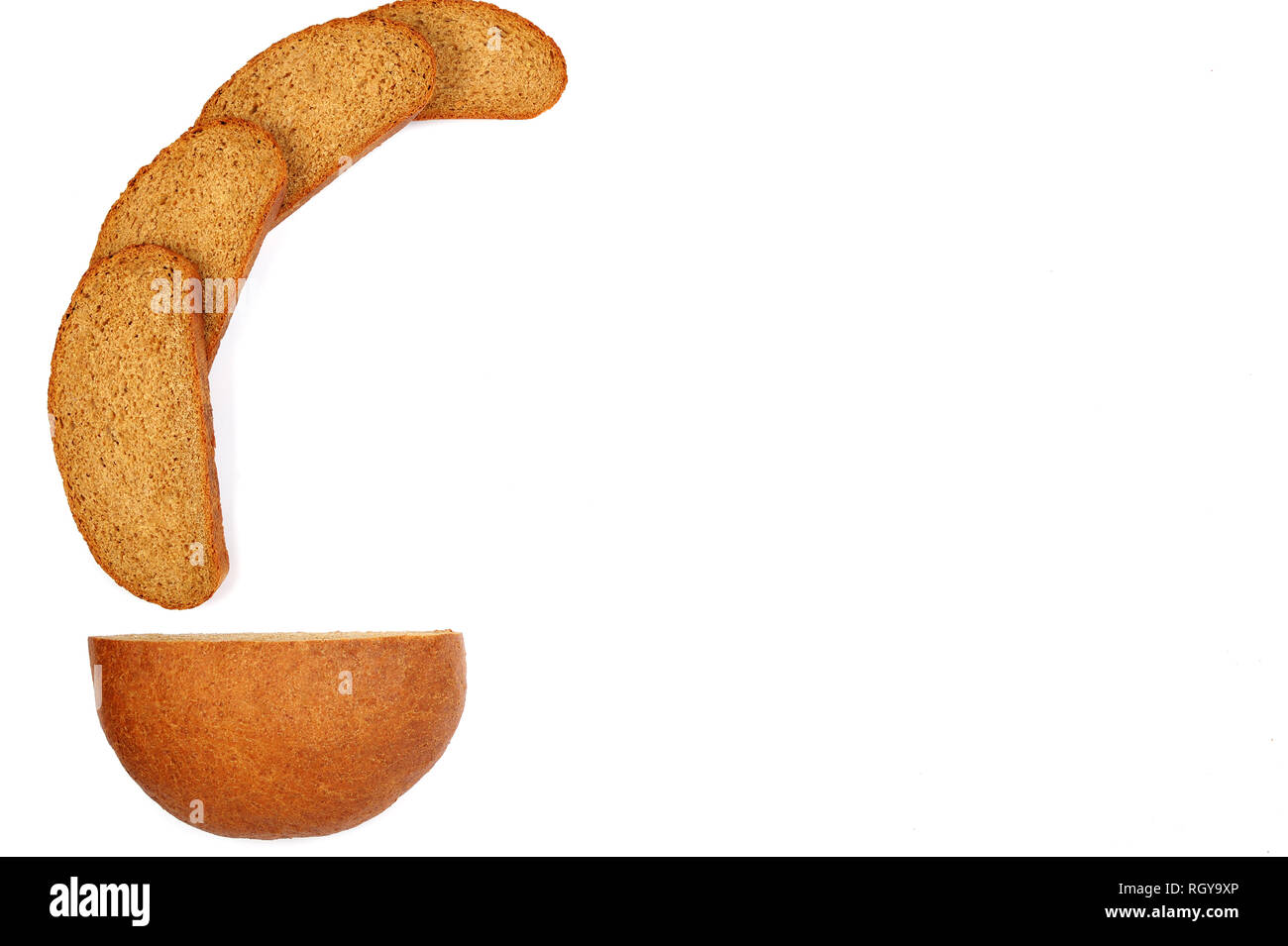 Fresh sliced rye bread loaf. Bread made with rye flour, yeast, water ...