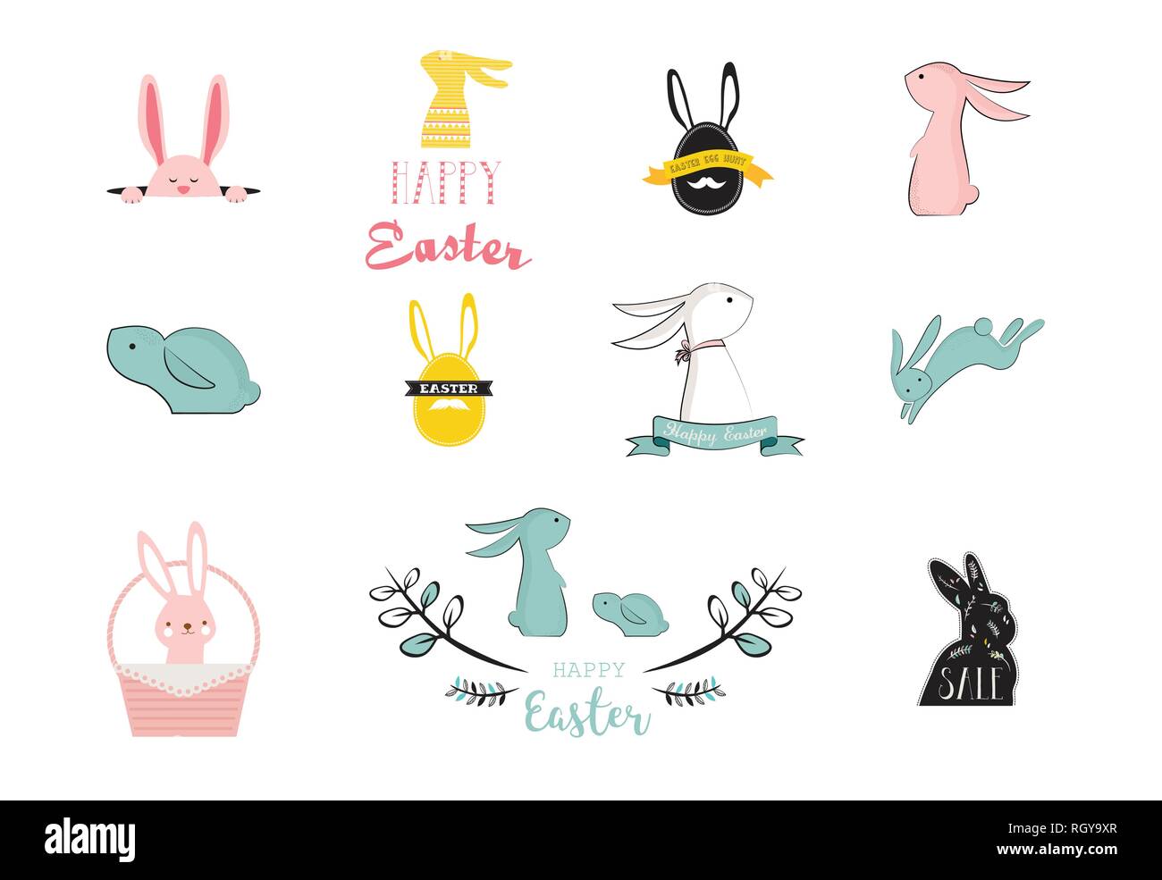 Bunny, rabbits, cute characters set, for Easter, kids and baby t-shirts ...