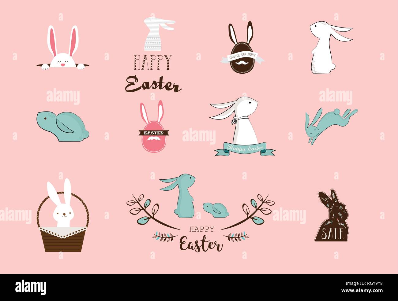 Bunny, rabbits, cute characters set, for Easter, kids and baby t-shirts ...