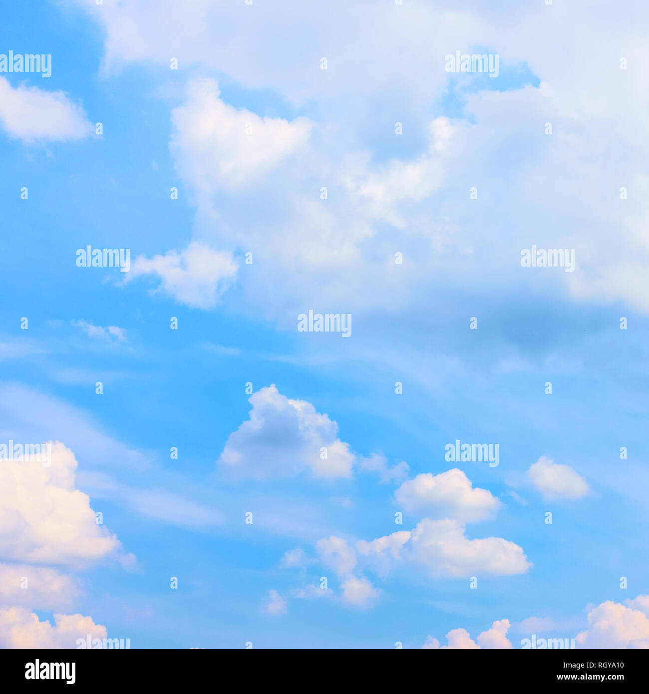 Blue sky with cumulus clouds, may be used as background. Square ...