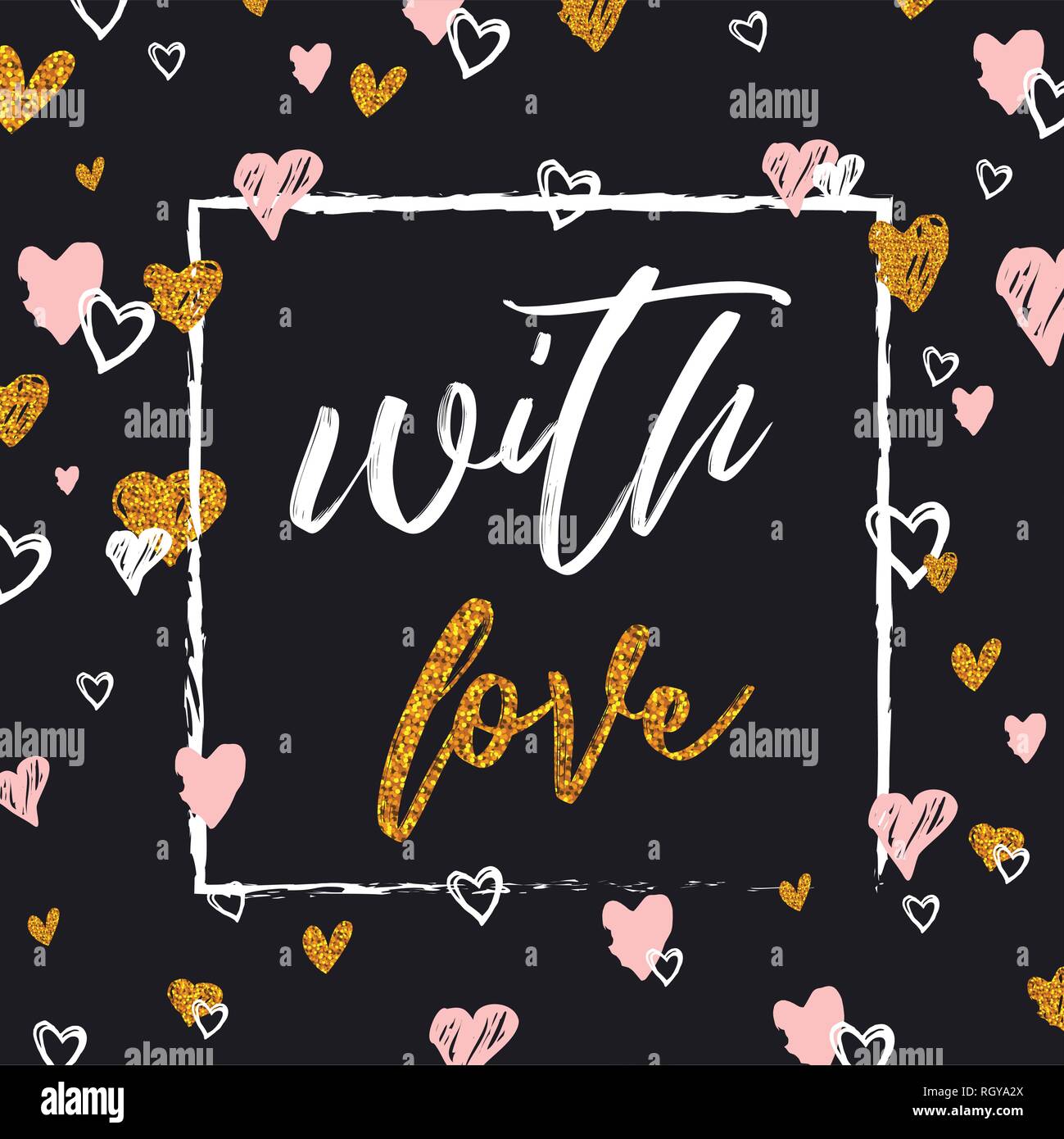 Romantic lettering card. Elegand and glitter calligraphy postcard or ...