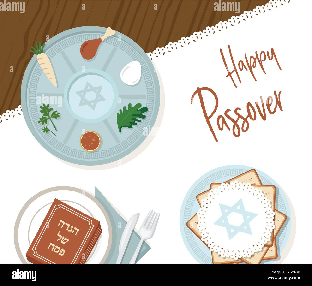 traditional passover table for Passover dinner with passover plate ...