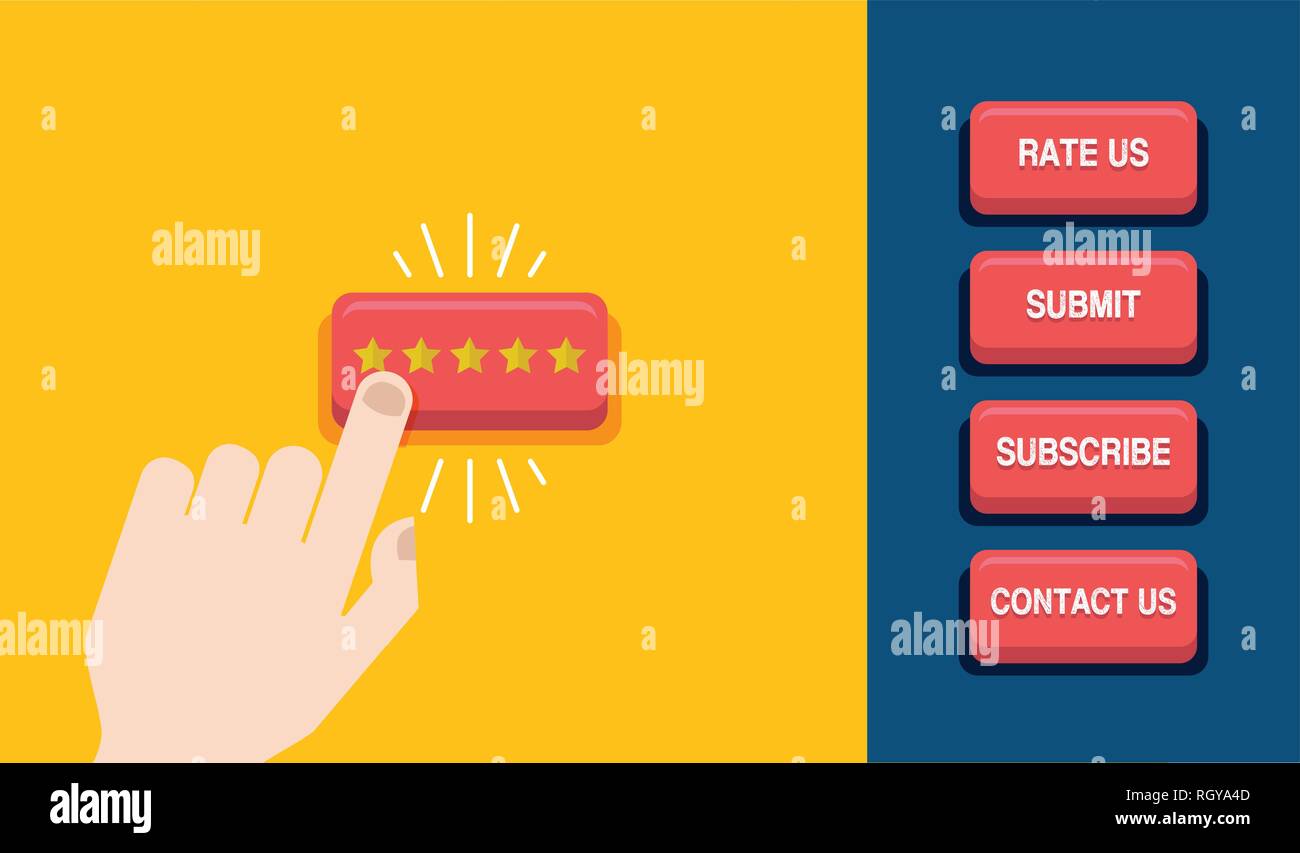 Hand press the star button. Customer review concept. Rating golden ...