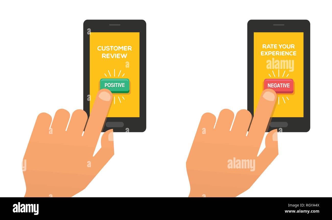 Customer review concept. Hand press the rating button. Feedback ...