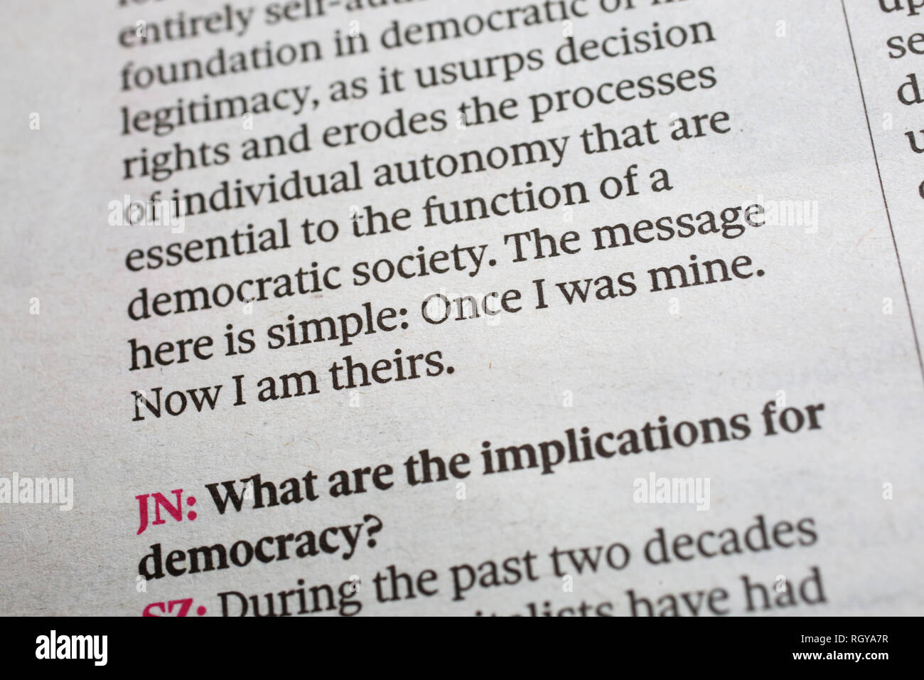 Close-up photographs of The Observer Newspaper's article on ...