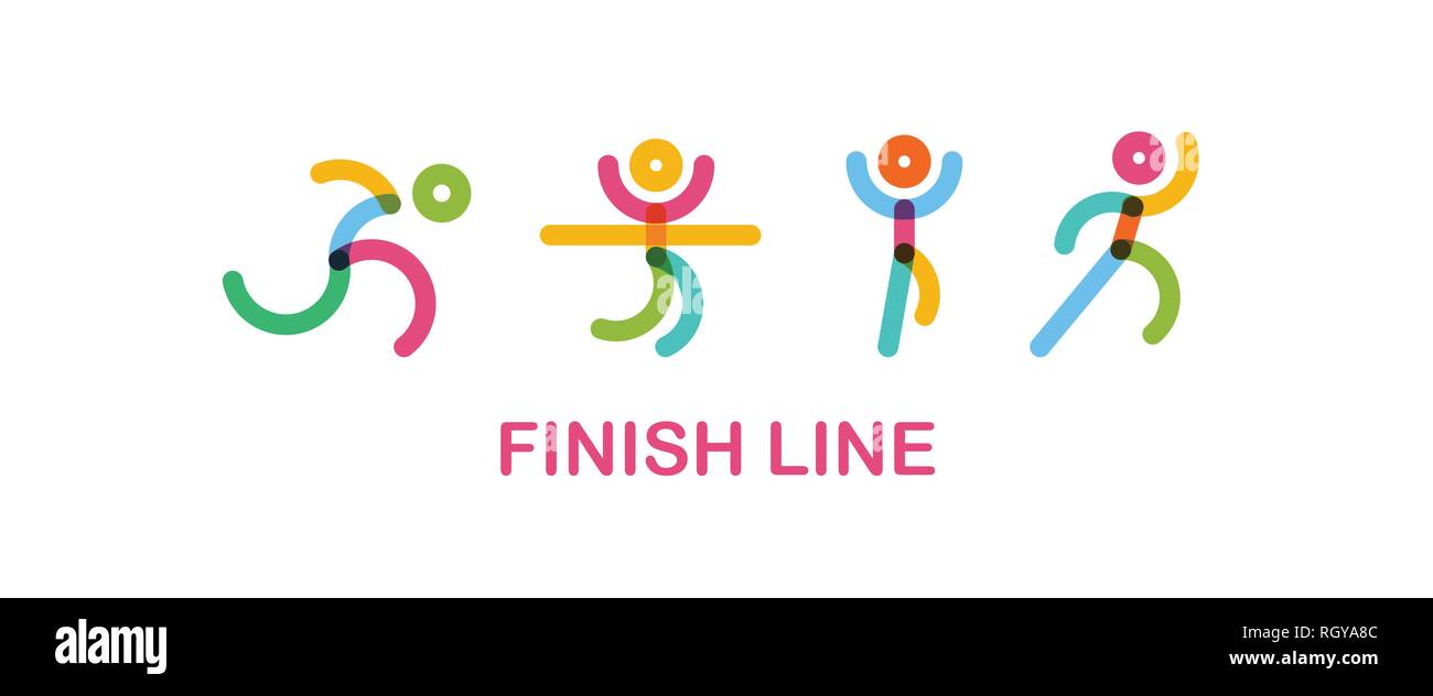 logo for running marathon. Silhouette Runner at Finish Line. flat ...