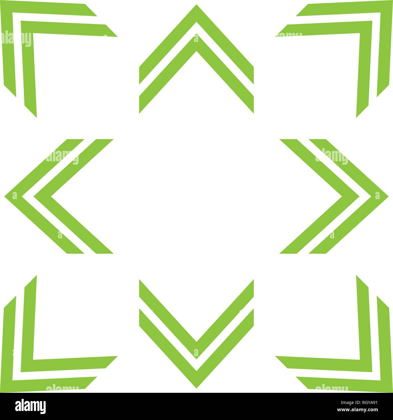 Green double arrows in 8/eight different directions. Vector ...