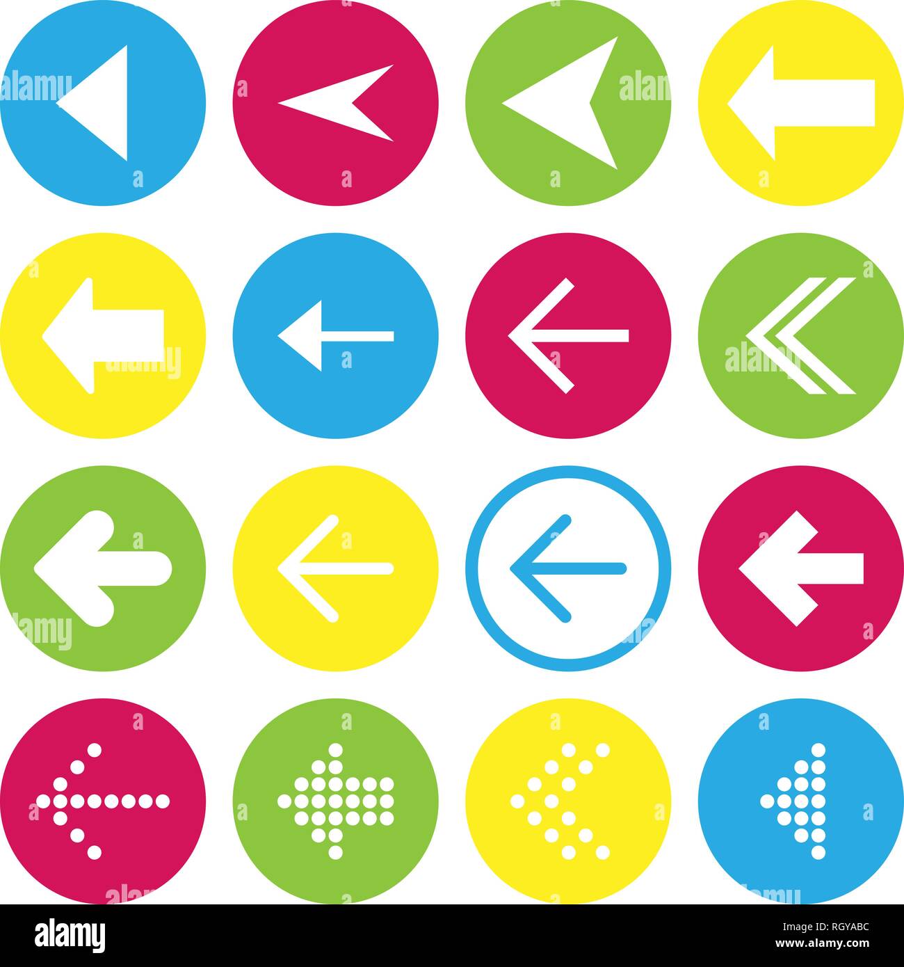 Set of 16 left arrow icons. Arrow buttons on white background in ...