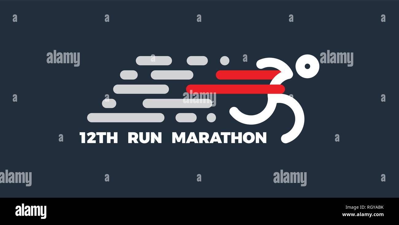 logo for running marathon. Silhouette Runner at Finish Line. flat ...