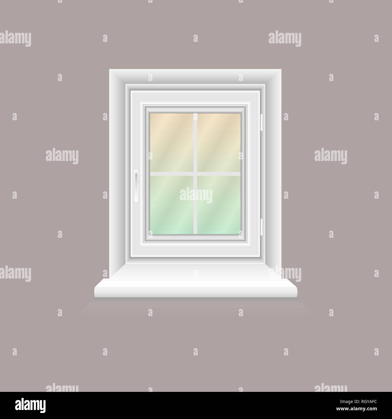 White window frame on lilac wall. Closed realistic vector window ...