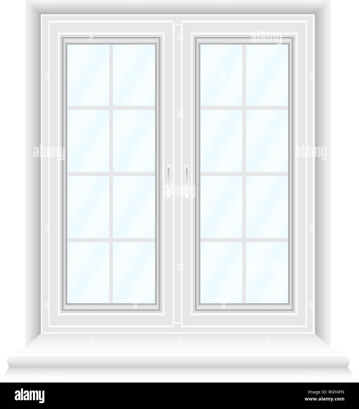 White double window frame on white background with blue gradient ...