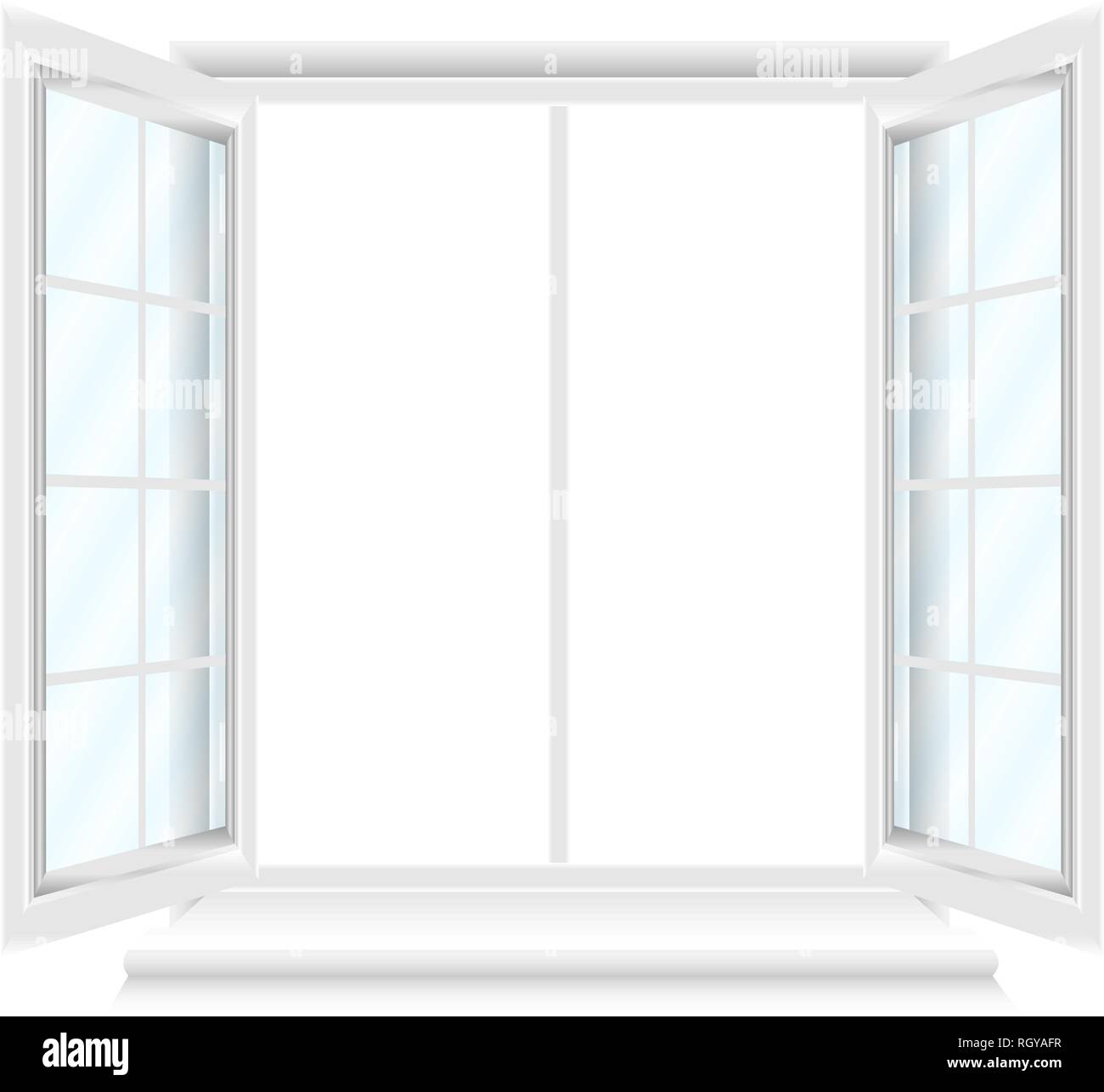 Opened white window frame isolated on white background. Opened ...
