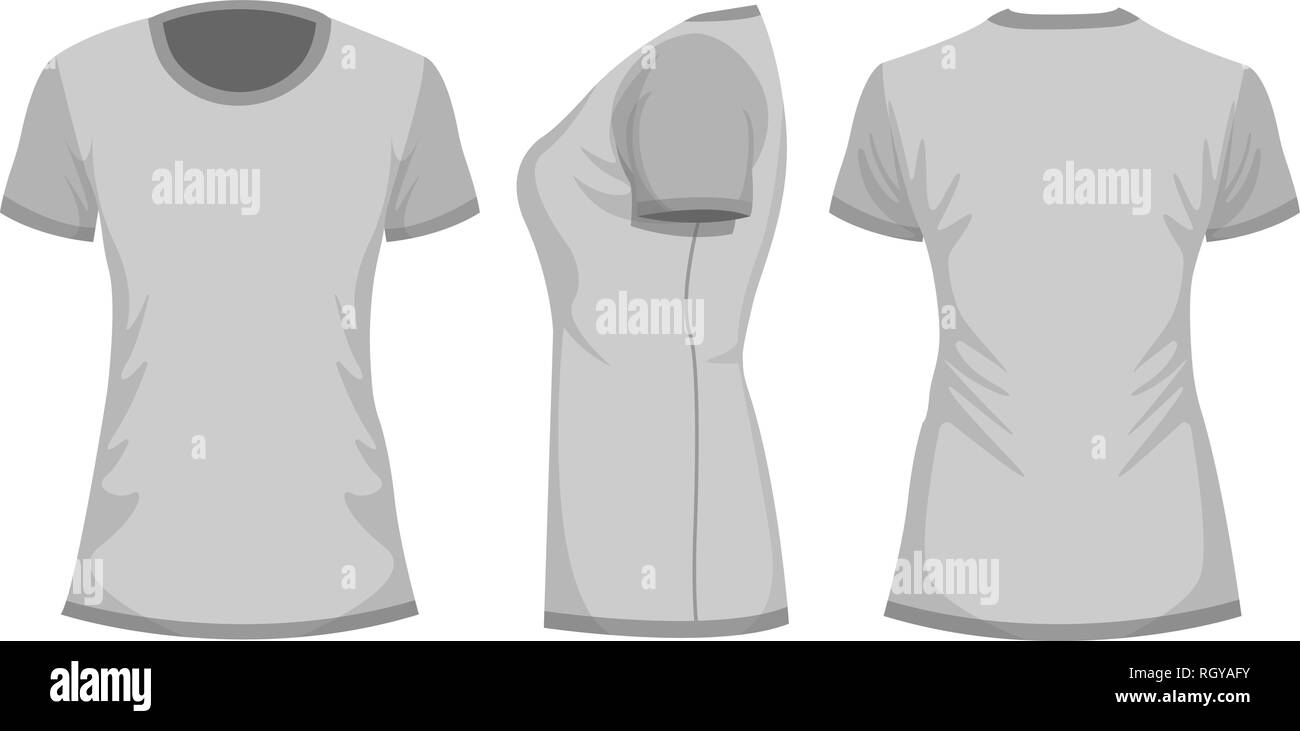 Gray/light gray woman's t-shirt with short sleeve. Front, back, side ...
