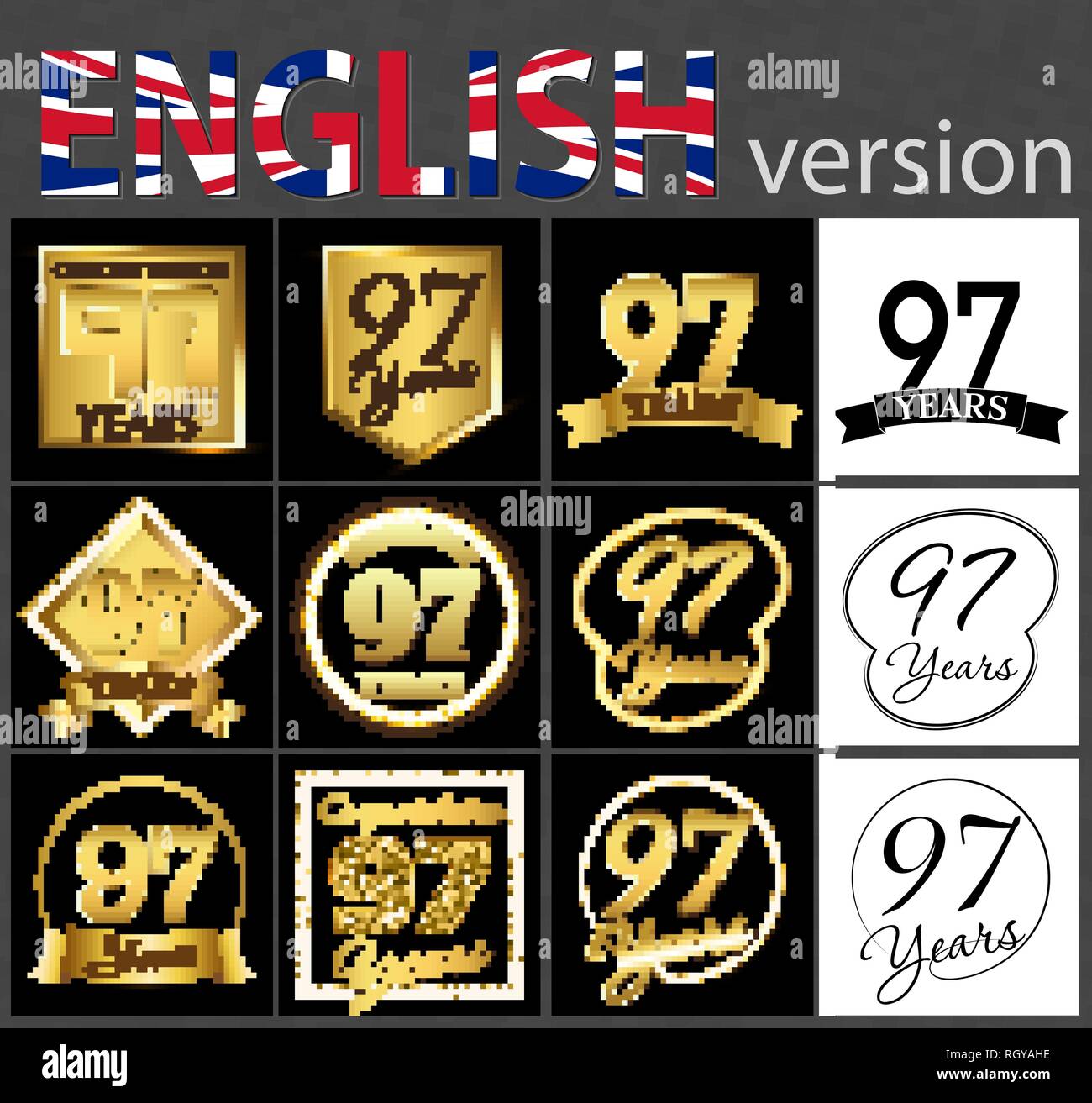 Set of number 97 years (ninety-seven years) celebration. Anniversary ...