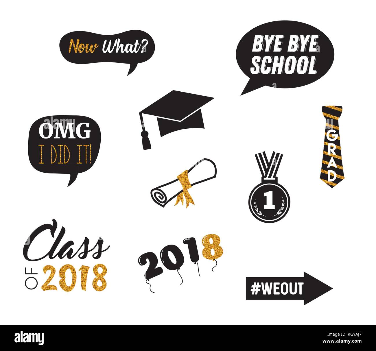 raduation party vector design elements and photo booth props. vector ...