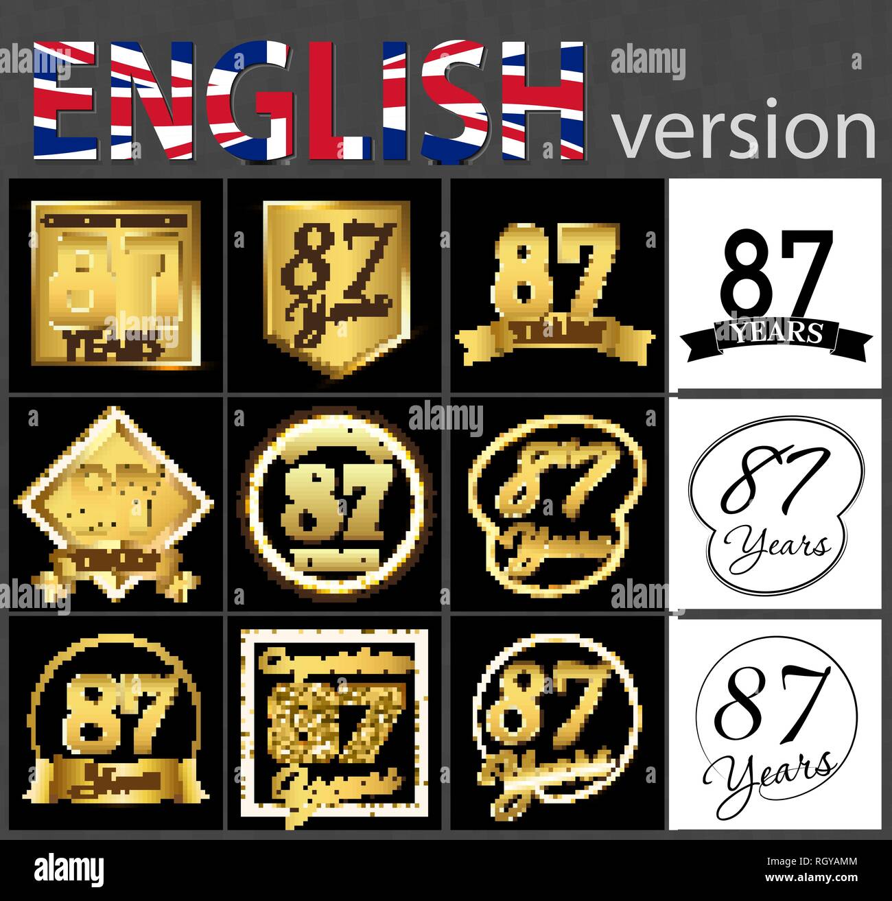 Set of number 87 years (eighty-seven years) celebration. Anniversary ...