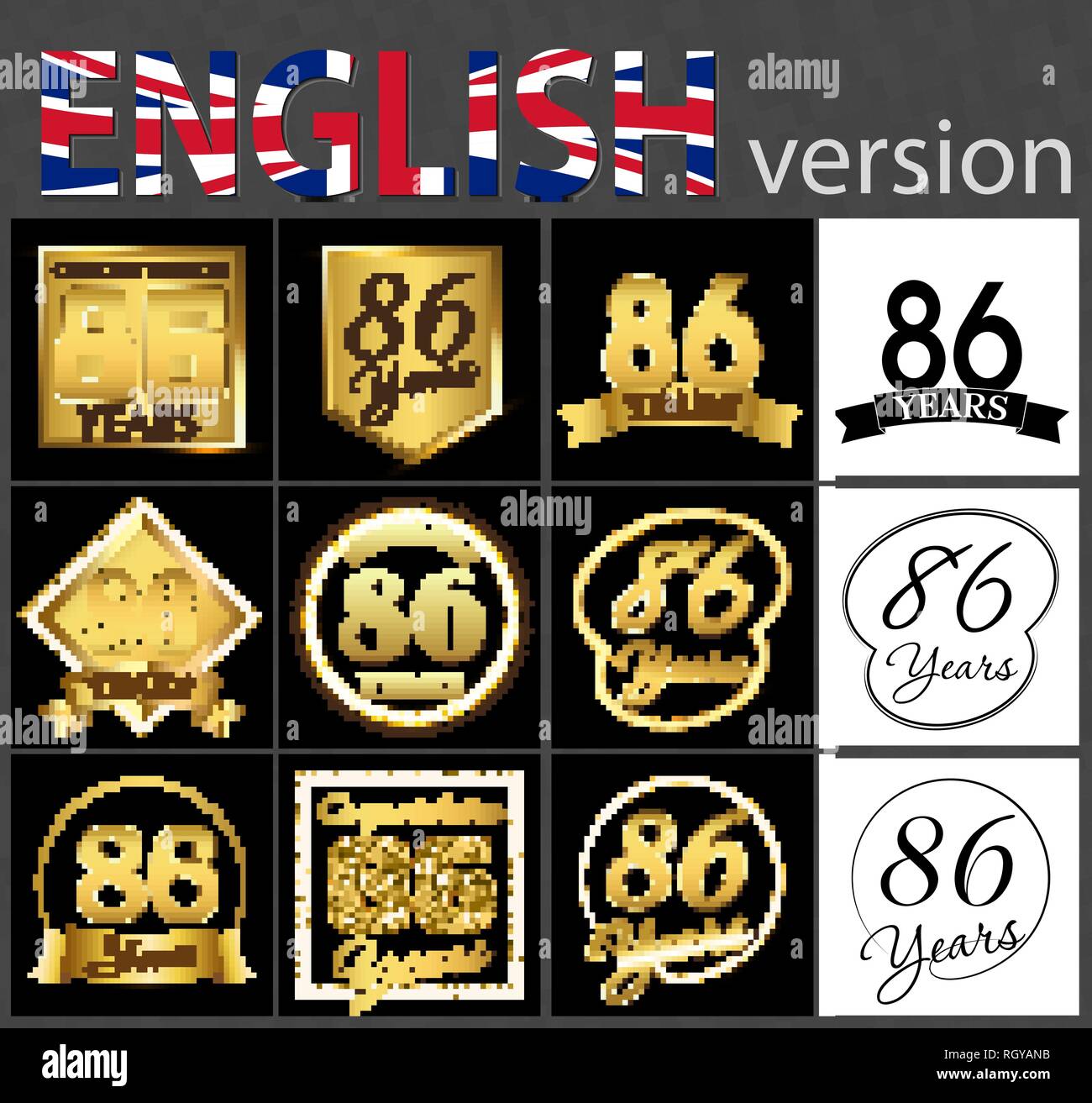 Set of number 86 years (eighty-six years) celebration. Anniversary ...