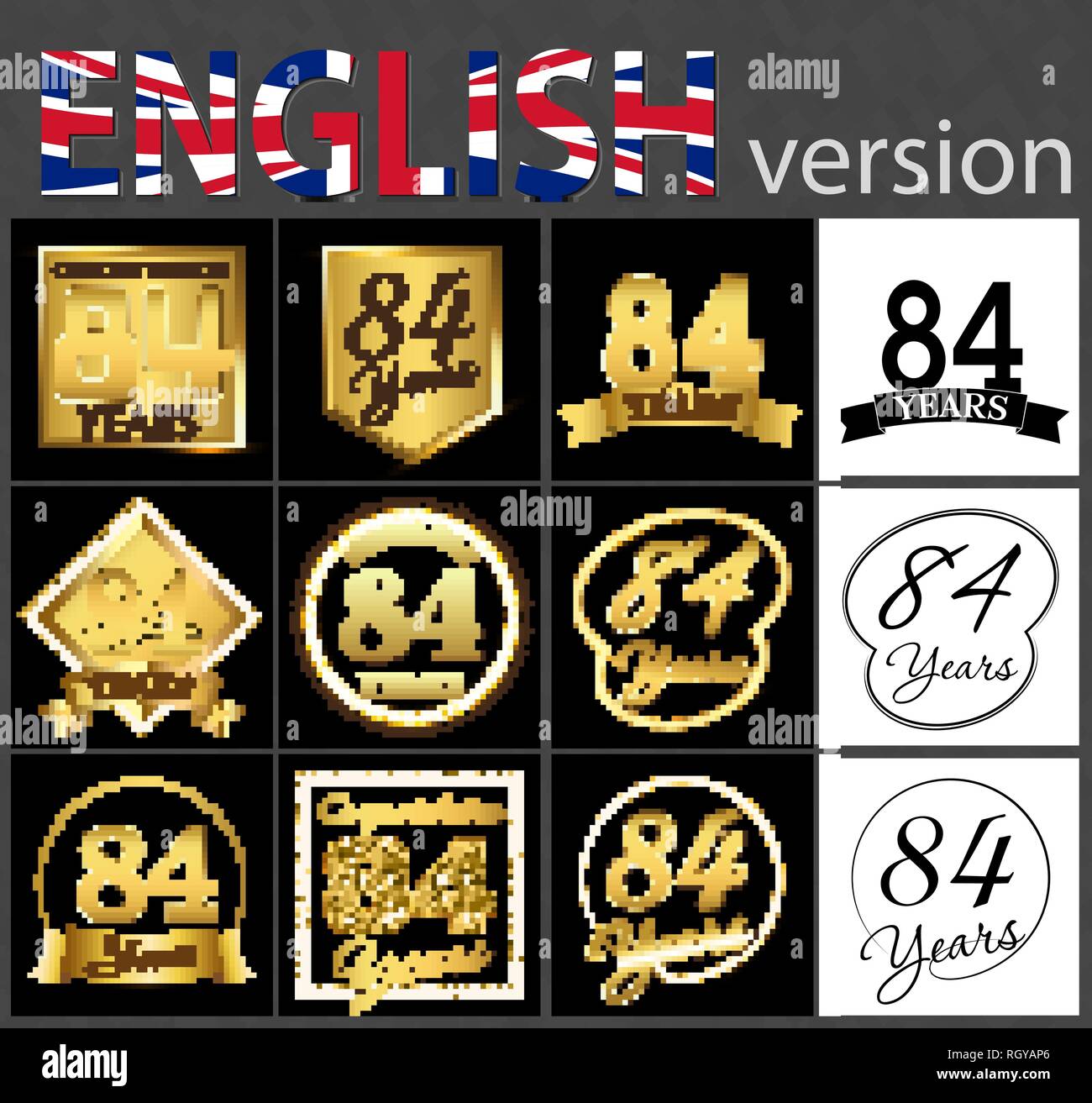 Set of number 84 years (eighty-four years) celebration. Anniversary ...