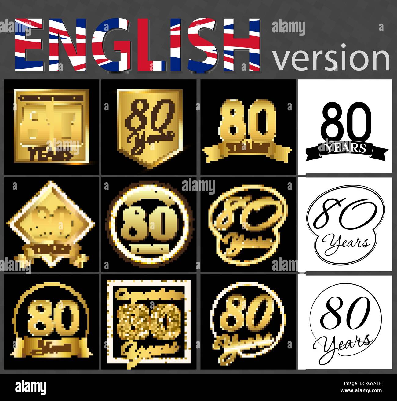 Set of number 80 years (eighty years) celebration. Anniversary golden ...