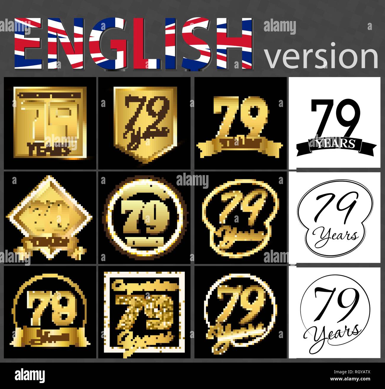 Set of number 79 years (seventy-nine years) celebration. Anniversary ...