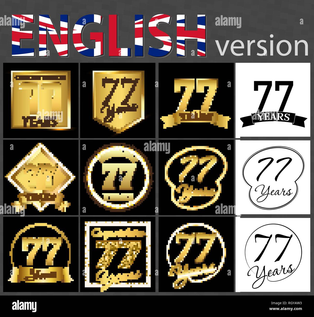 Set of number 77 years (seventy-seven years) celebration. Anniversary ...