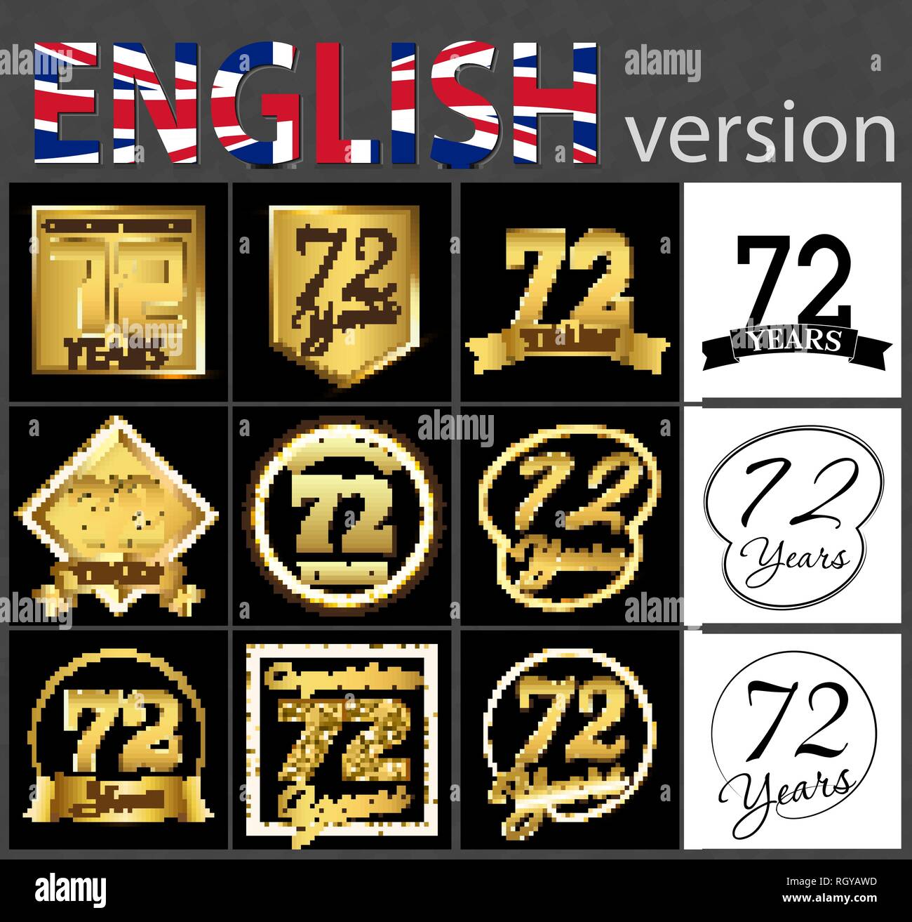Set of number 72 years (seventy-two years) celebration. Anniversary ...