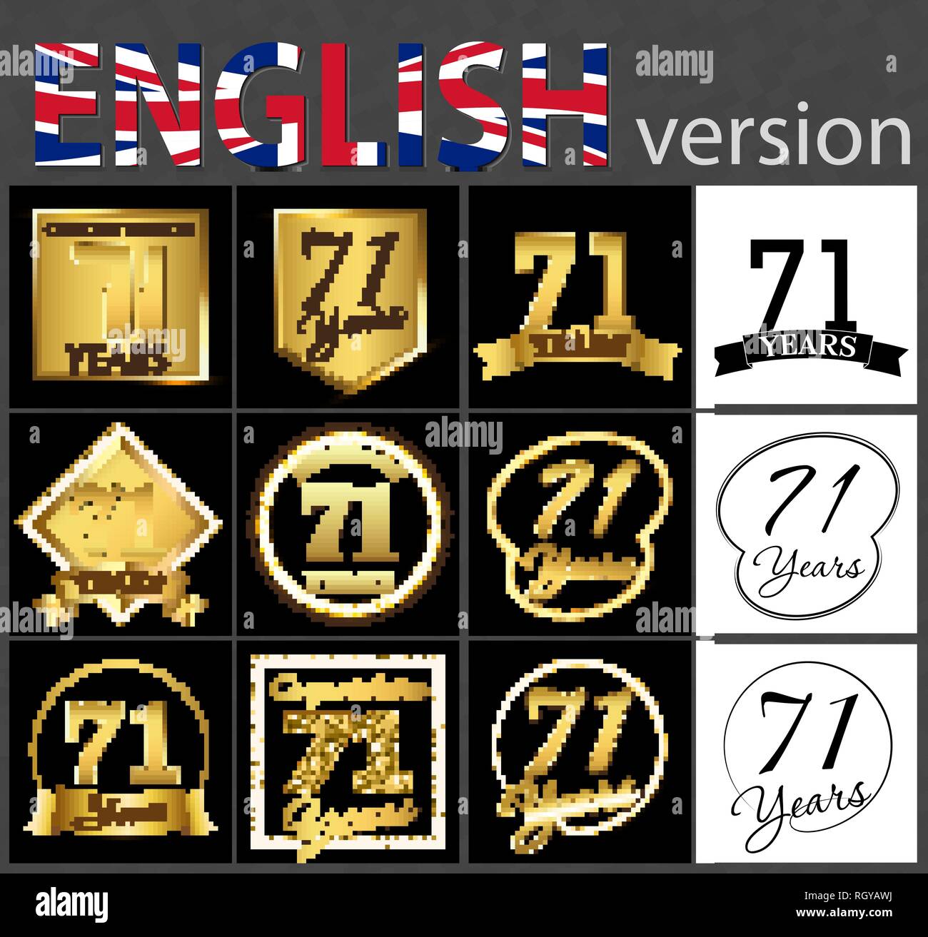 Set of number 71 years (seventy-one years) celebration. Anniversary ...