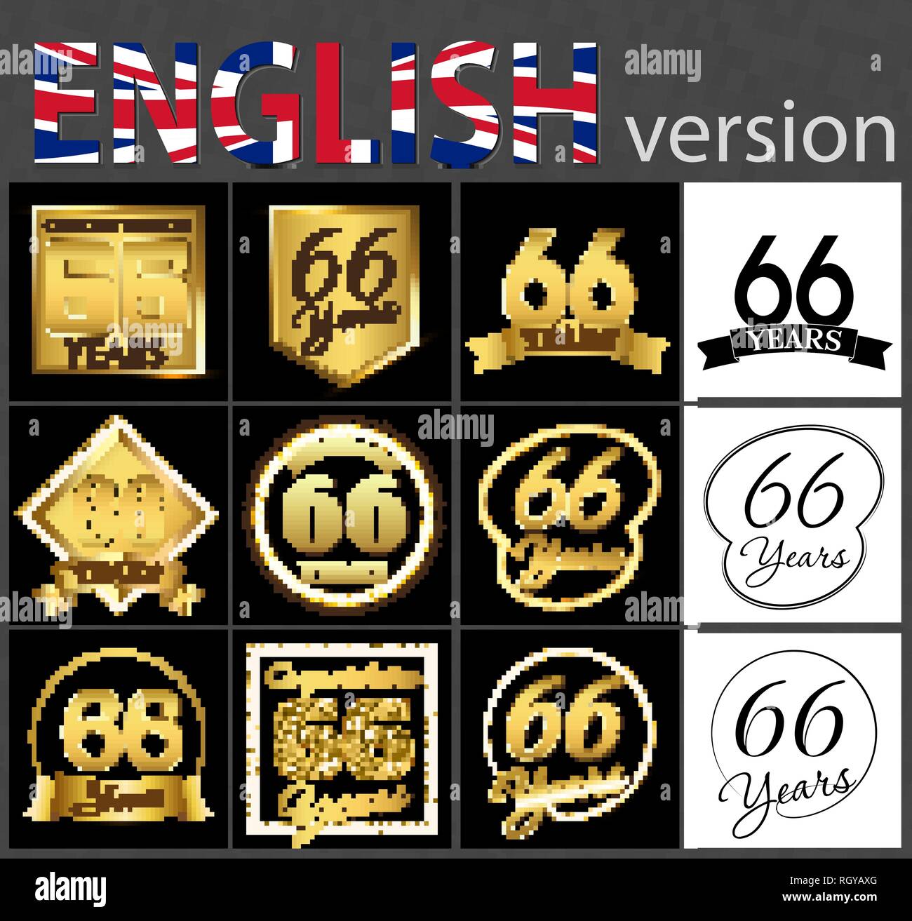 Set of number 66 years (sixty-six years) celebration. Anniversary ...