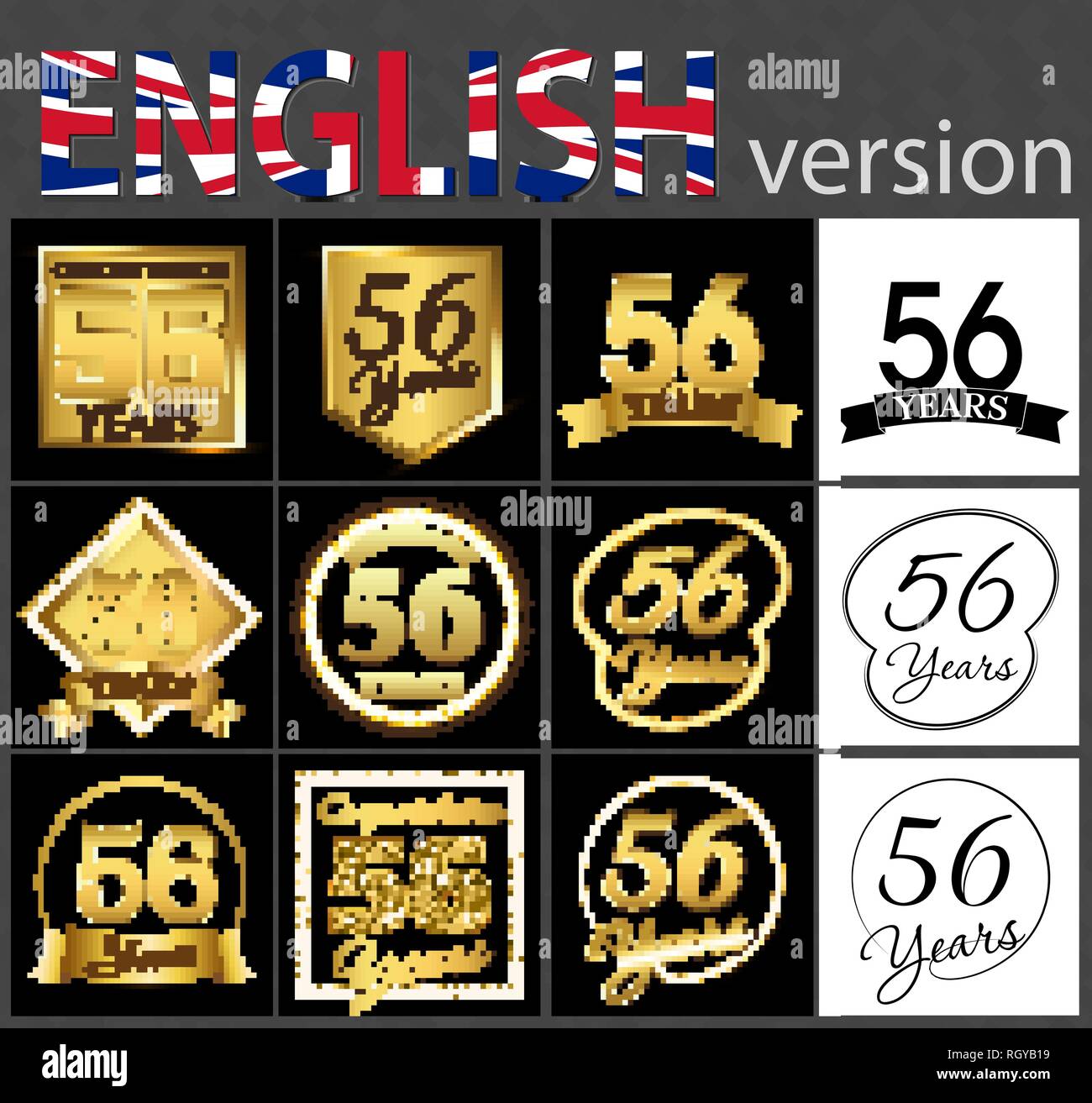 Set of number 56 years (fifty-six years) celebration. Anniversary ...