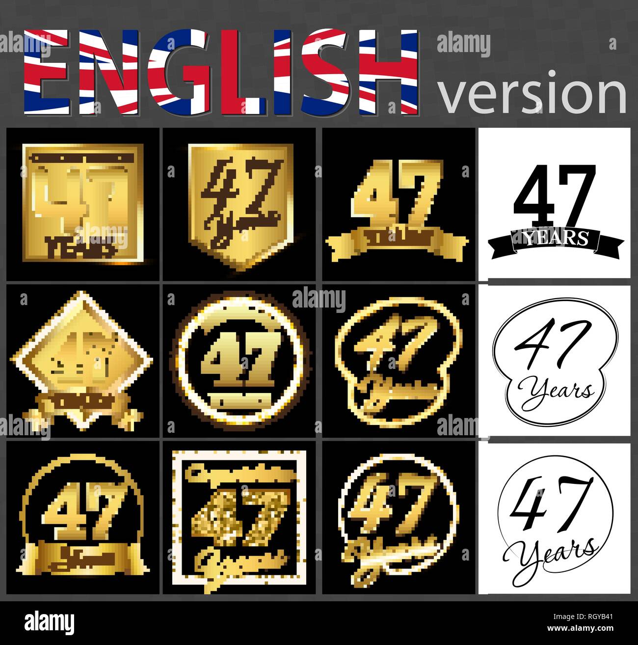 Set of number 47 years (forty-seven years) celebration. Anniversary ...