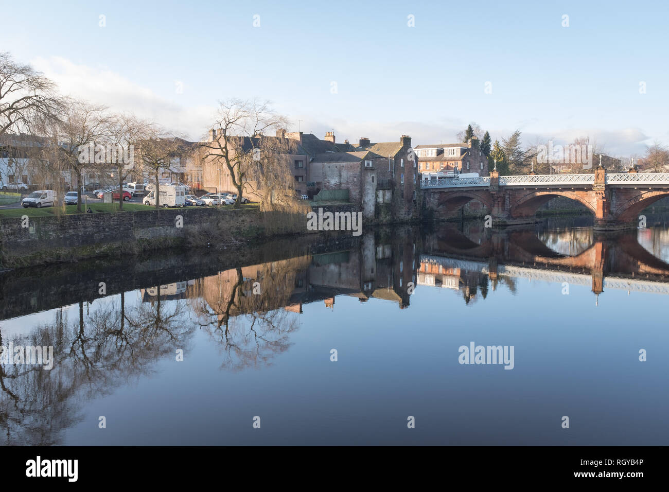 View of the River Nith in Dumfries, with part of the Buccleuch Street ...