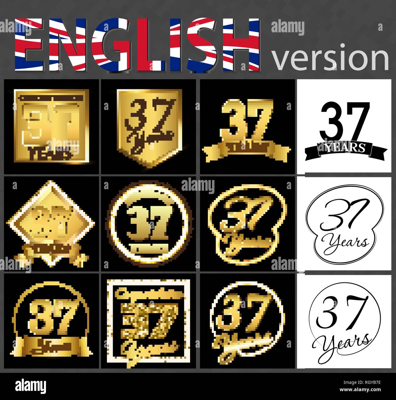 Set of number 37 years (thirty-seven years) celebration. Anniversary ...