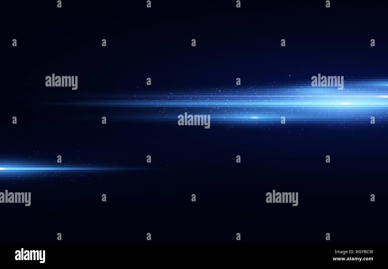 Stylish blue light effect isolated on black background. Blue glitters ...
