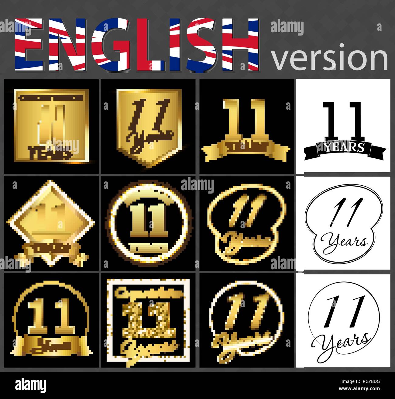 Set of number 11 years (eleven years) celebration. Anniversary golden ...