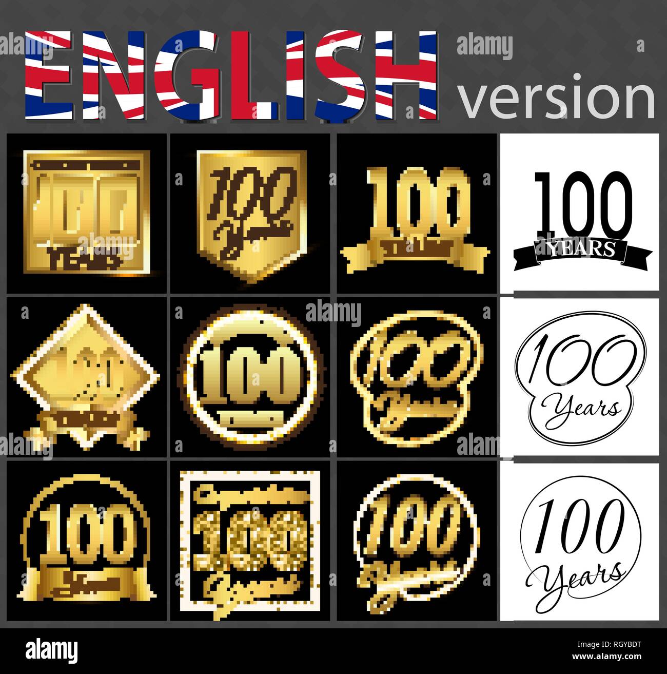 Set of number 100 years (one hundred years) celebration. Anniversary ...