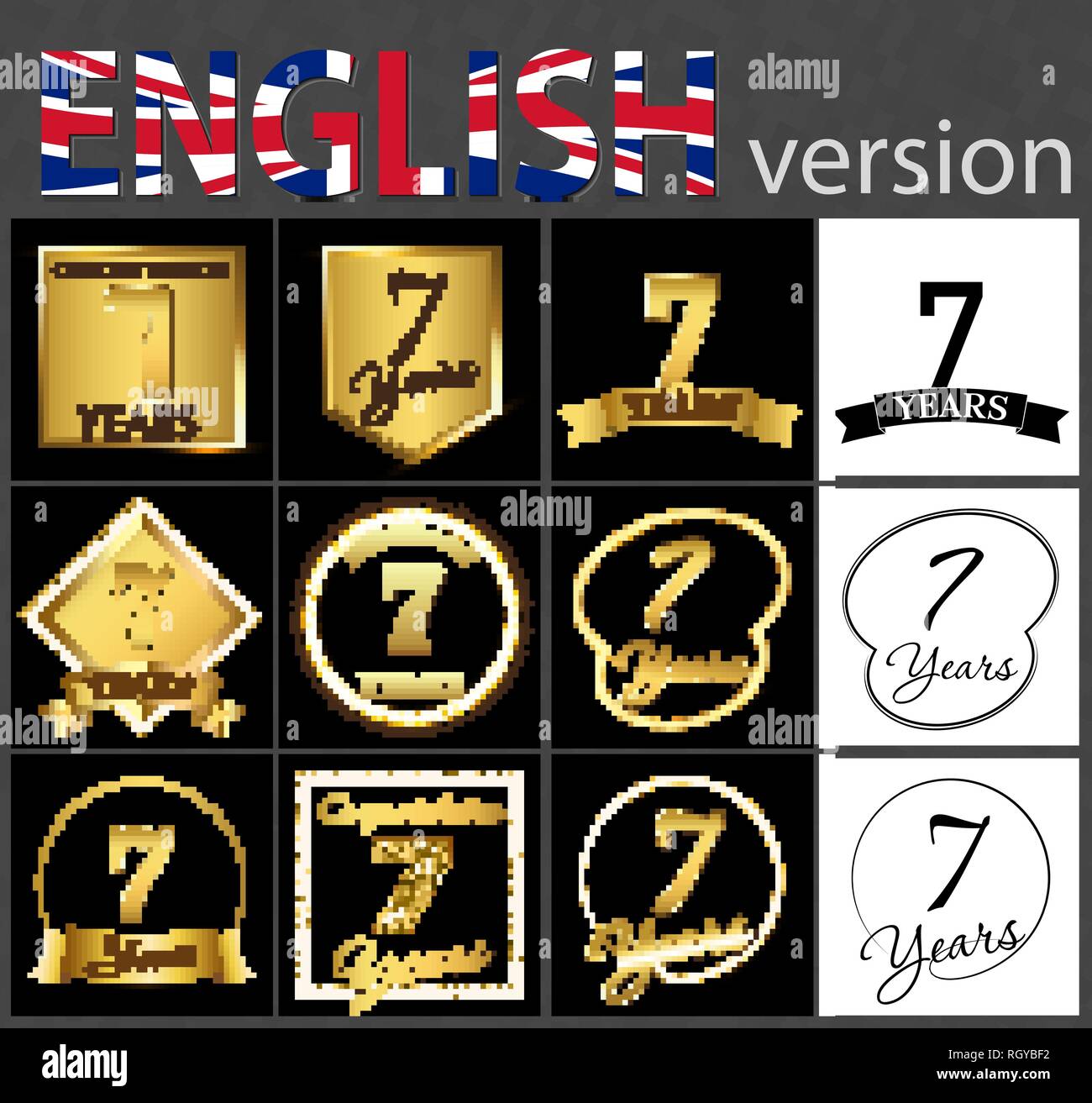 Set of number 7 years (seven years) celebration. Anniversary golden ...