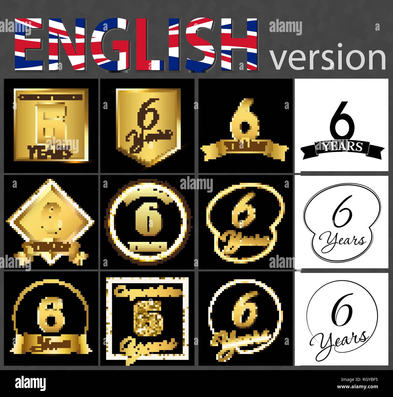 Set of number 6 years (six years) celebration. Anniversary golden ...