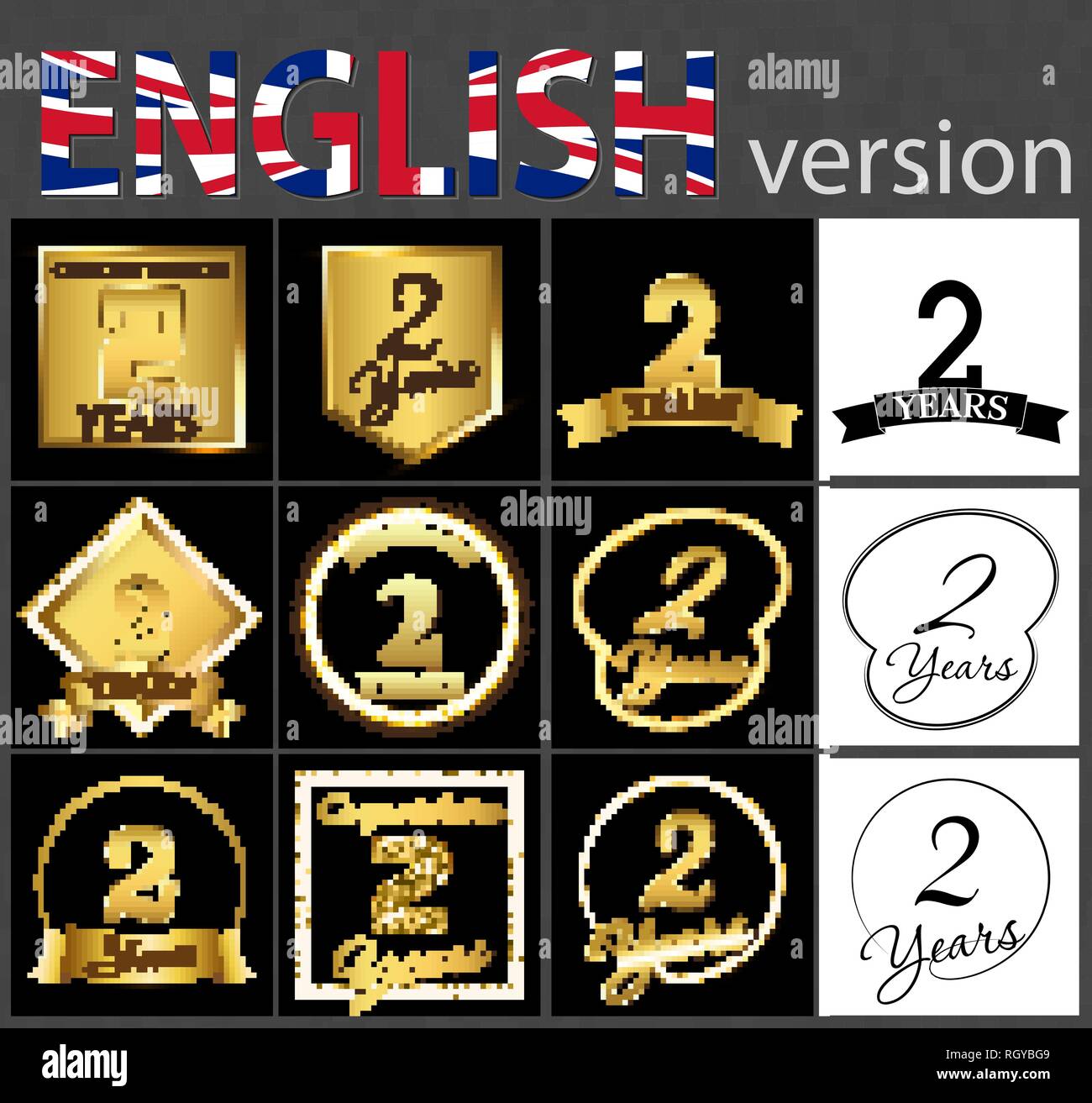 Set of number 2 years (two years) celebration. Anniversary golden ...